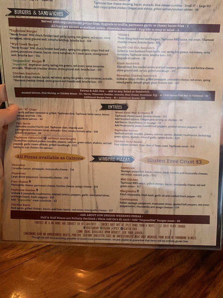 Menu at The Taphouse at Nye Creek restaurant, Newport
