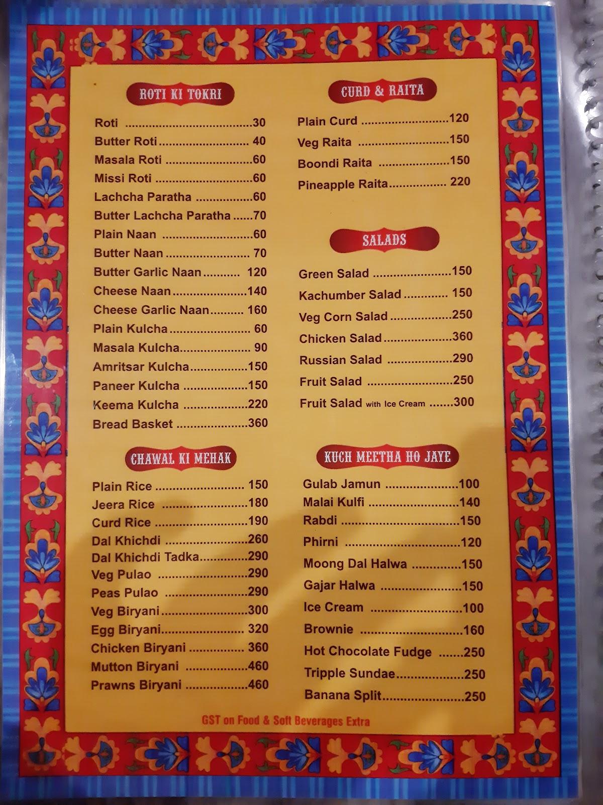 Menu at URBAN TURBAN, Reis Magos, Mae De Deus