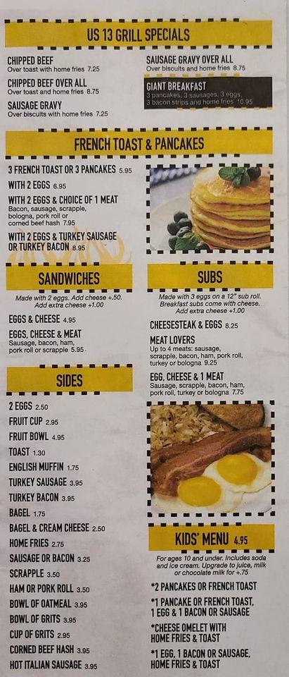Menu at US 13 Grill & Catering restaurant, Dover