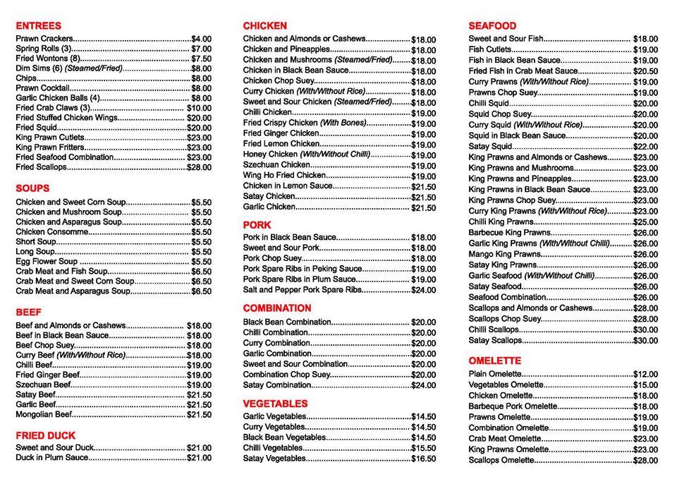 Menu at Wing Ho Chinese Restaurant, Rockingham