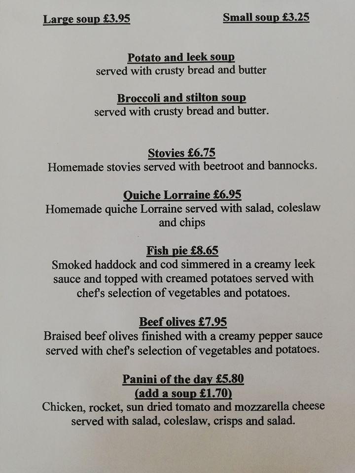 Menu at Auld Bakehouse cafe, Brechin