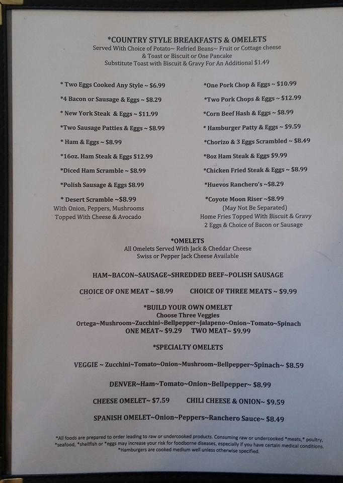 Menu at Coyote Cafe, California City