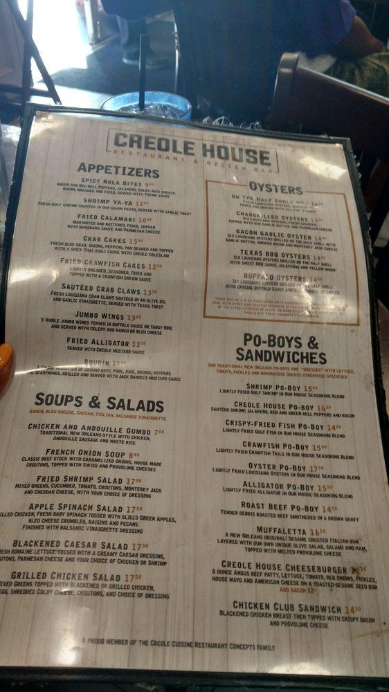 Menu at Creole House Restaurant & Oyster Bar, New Orleans