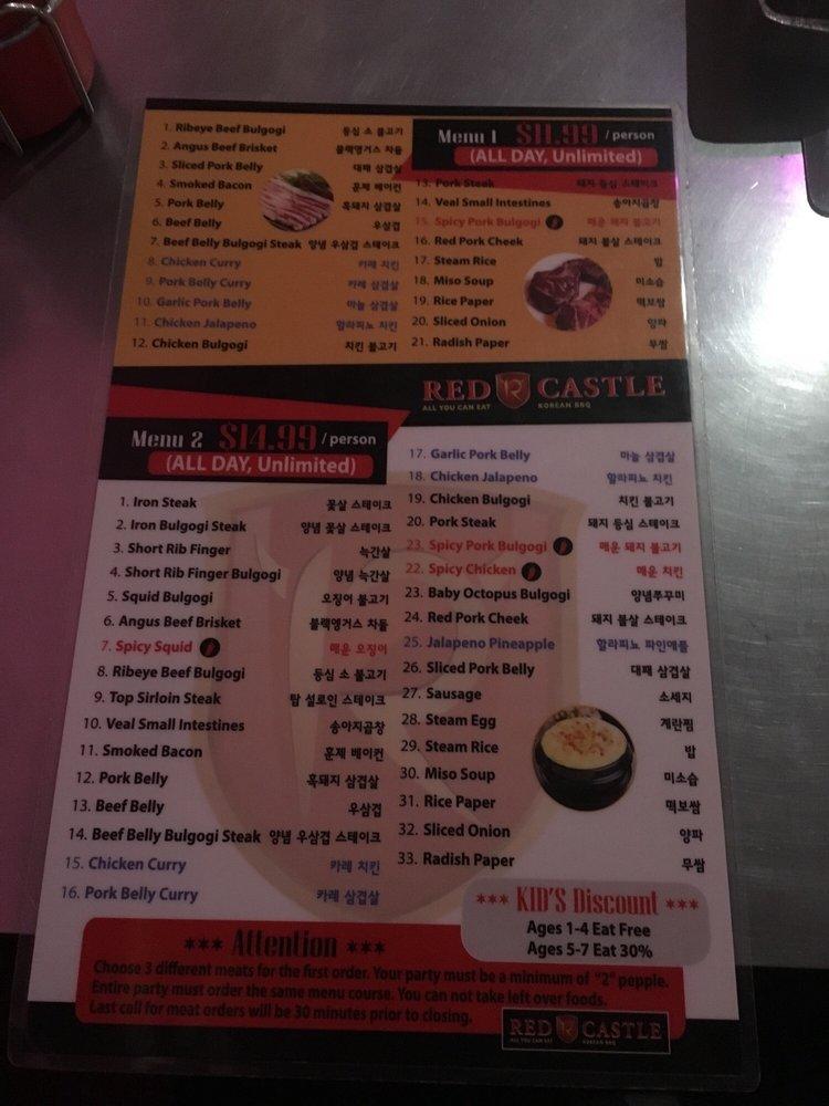 Menu at Red Castle Korean BBQ, Garden Grove