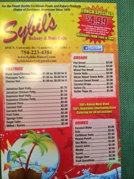 Menu at Sybil's restaurant, New York City, Liberty Ave