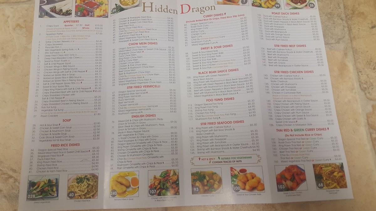 Menu at The Hidden Dragon fast food, Nuneaton