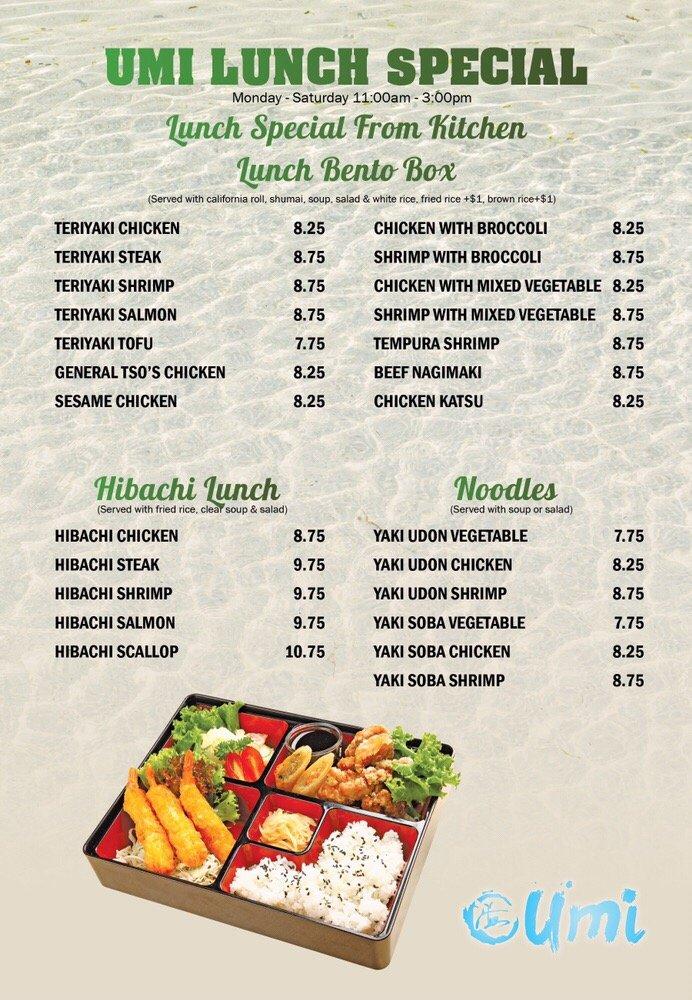 Menu at Umi Sushi restaurant, Middleburg Heights