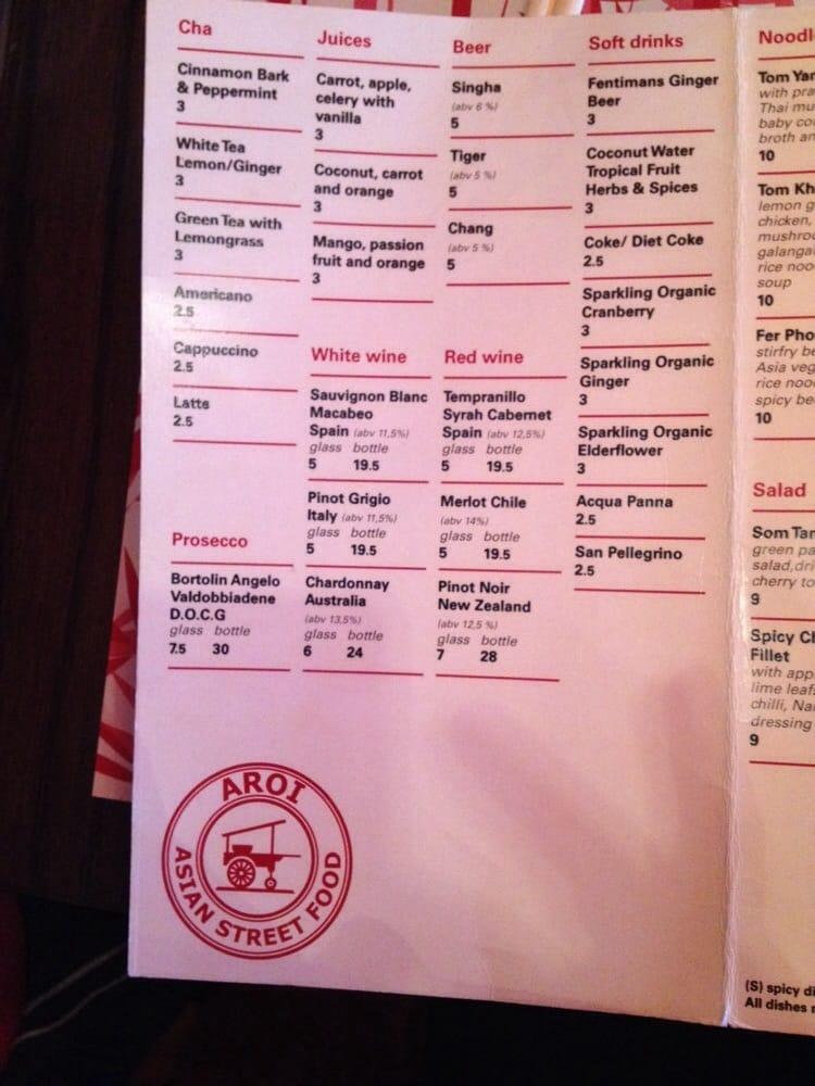 Menu at Aroi Asian Street Food restaurant, Limerick