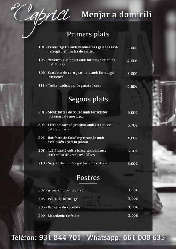 Menu at Caprici restaurant, Igualada