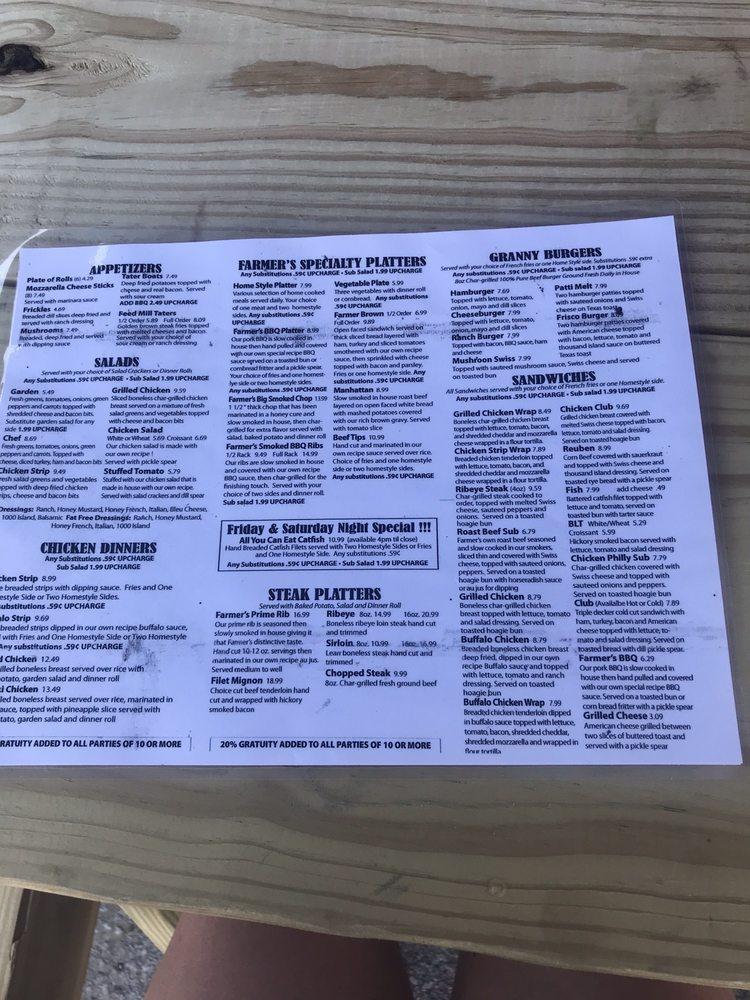 Menu at Farmer's Feedmill Restaurant, Leitchfield