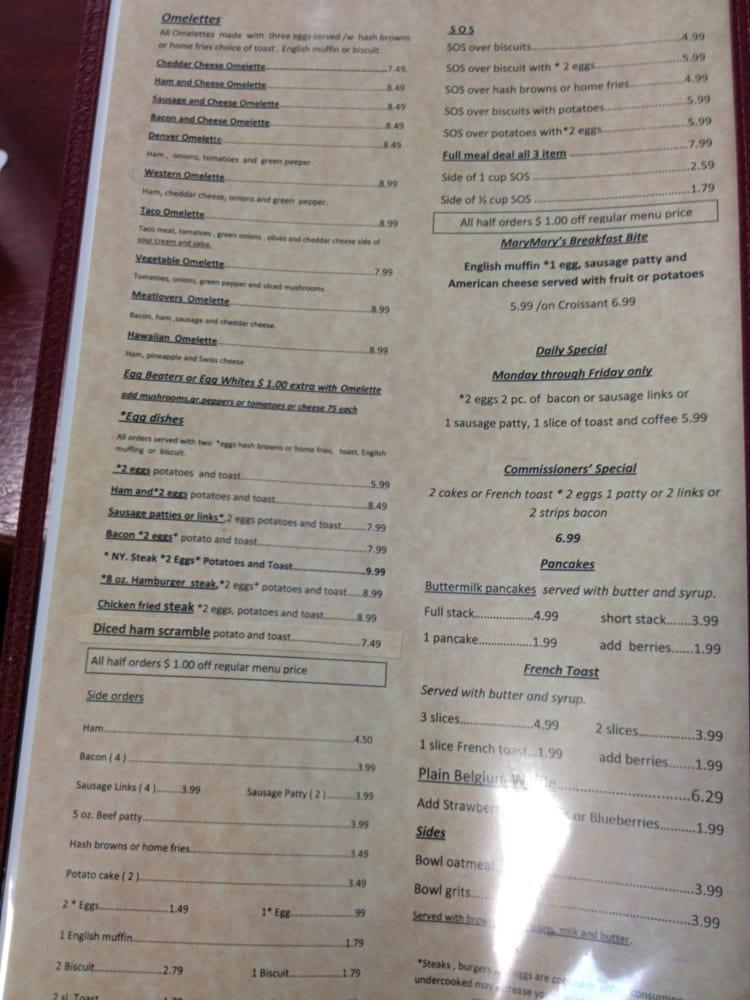 Menu at Mary Mary's Cafe, Spanaway