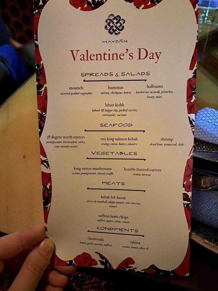 Menu at Maydan restaurant, Washington, Florida Ave NW