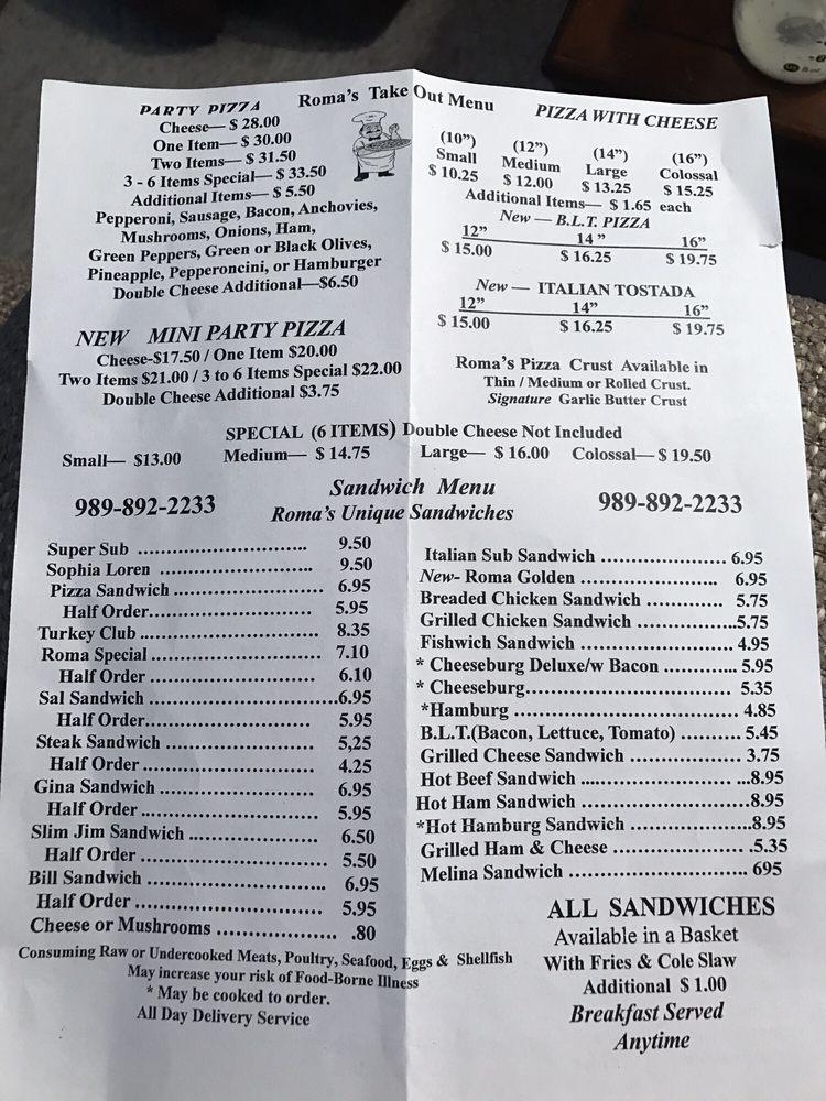Menu at Roma's Family Restaurant, Bay City