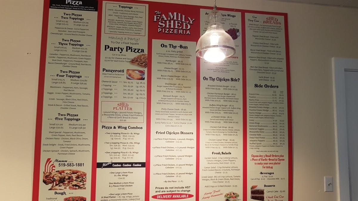 Menu at The Family Shed Pizzeria, Port Dover