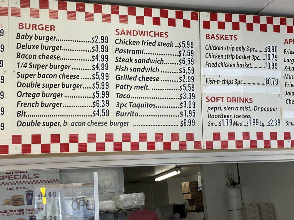 Menu at Super Burger Drive-in restaurant, Gilroy
