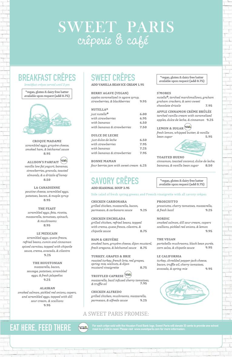 Menu at Sweet Paris cafe, Katy