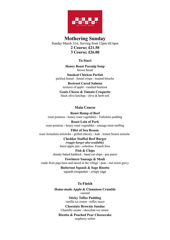 Menu at The Chequers Fowlmere pub & bar, Fowlmere, High St