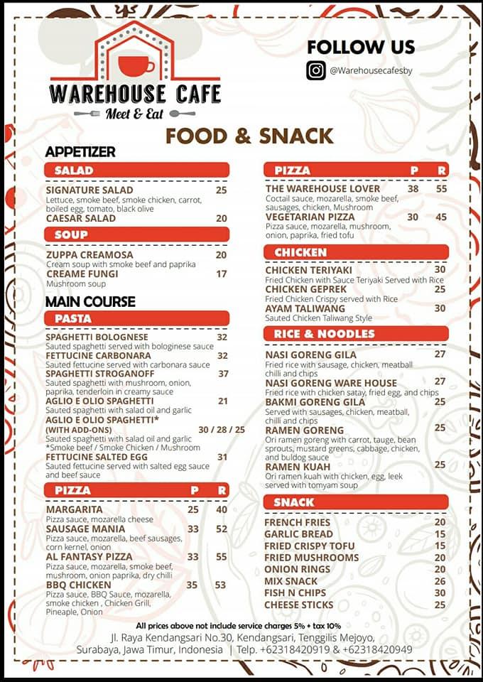 Carta de Warehouse cafe sby, Surabaya