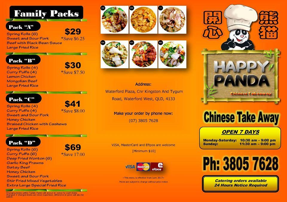 Menu at Happy Panda Chinese Take-Away restaurant, Waterford West