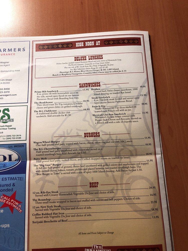Menu at The Branding Iron Restaurant, Merced