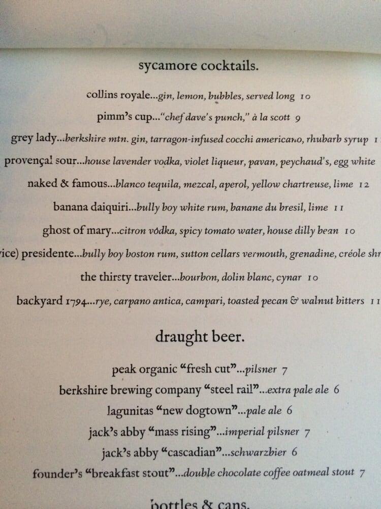 Menu at sycamore. pub & bar, Newton