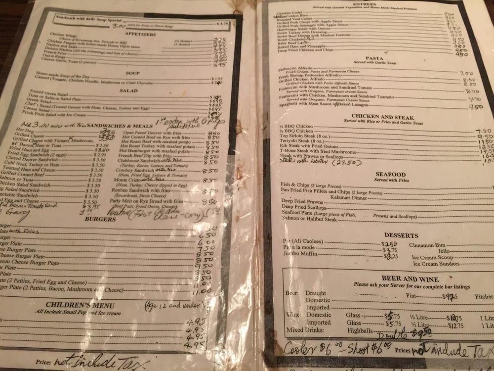 Menu at Bon's Off Broadway restaurant, Vancouver, Nanaimo St