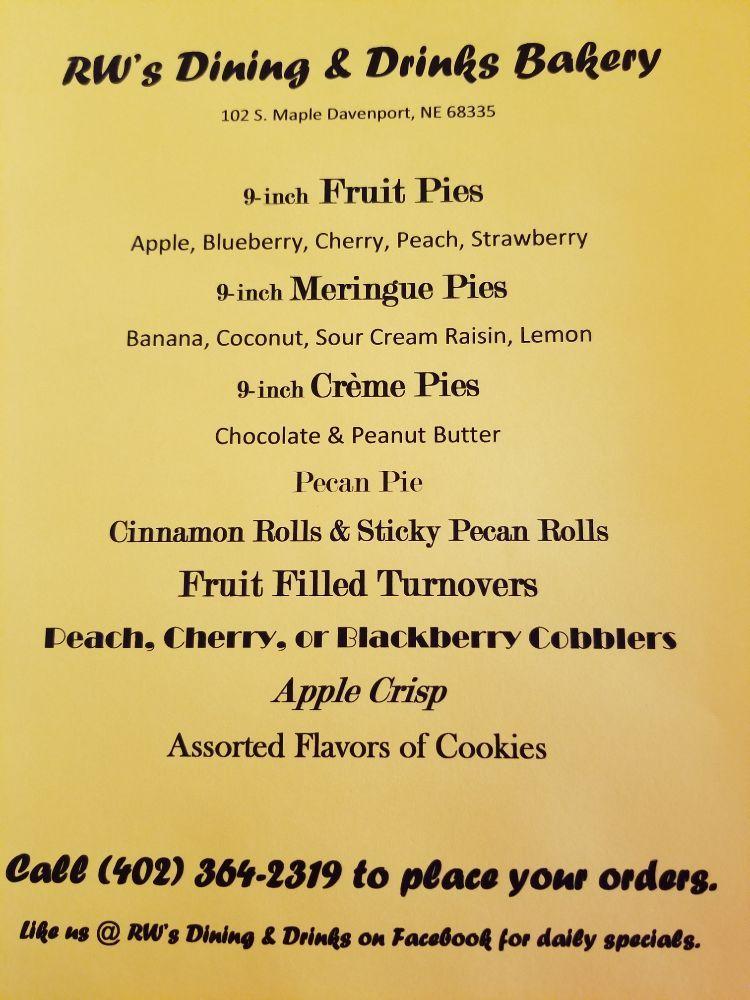 Menu at RW's Dining and Drinks pub & bar, Davenport