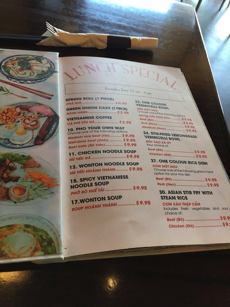Menu at Saigon Taste restaurant, Edmonton, 112 St NW