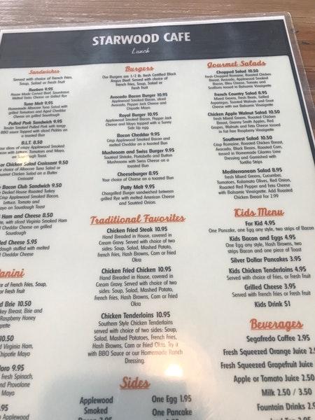 Menu at Starwood Cafe, McKinney, Craig Dr STE 101