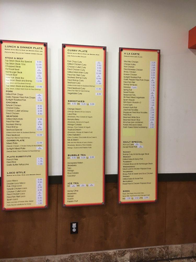 Menu at Sunlight Express pub & bar, Hilo, 111 E Puainako St #615