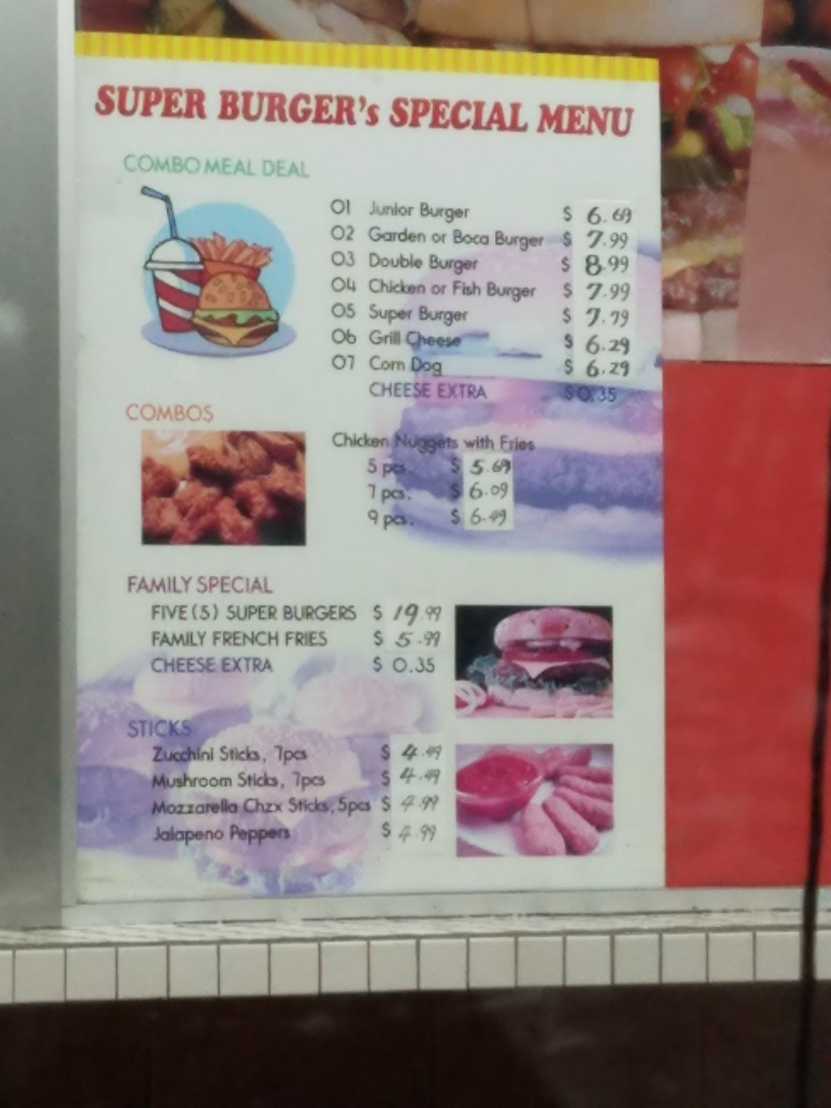 Menu at Super Burger restaurant, San Leandro
