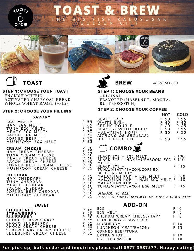 Menu at Toast and Brew, Quezon City