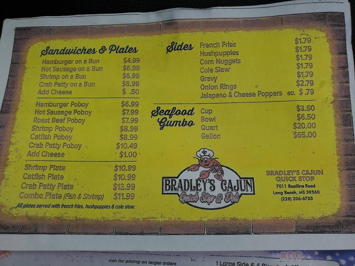 Menu at Bradleys restaurant, Long Beach