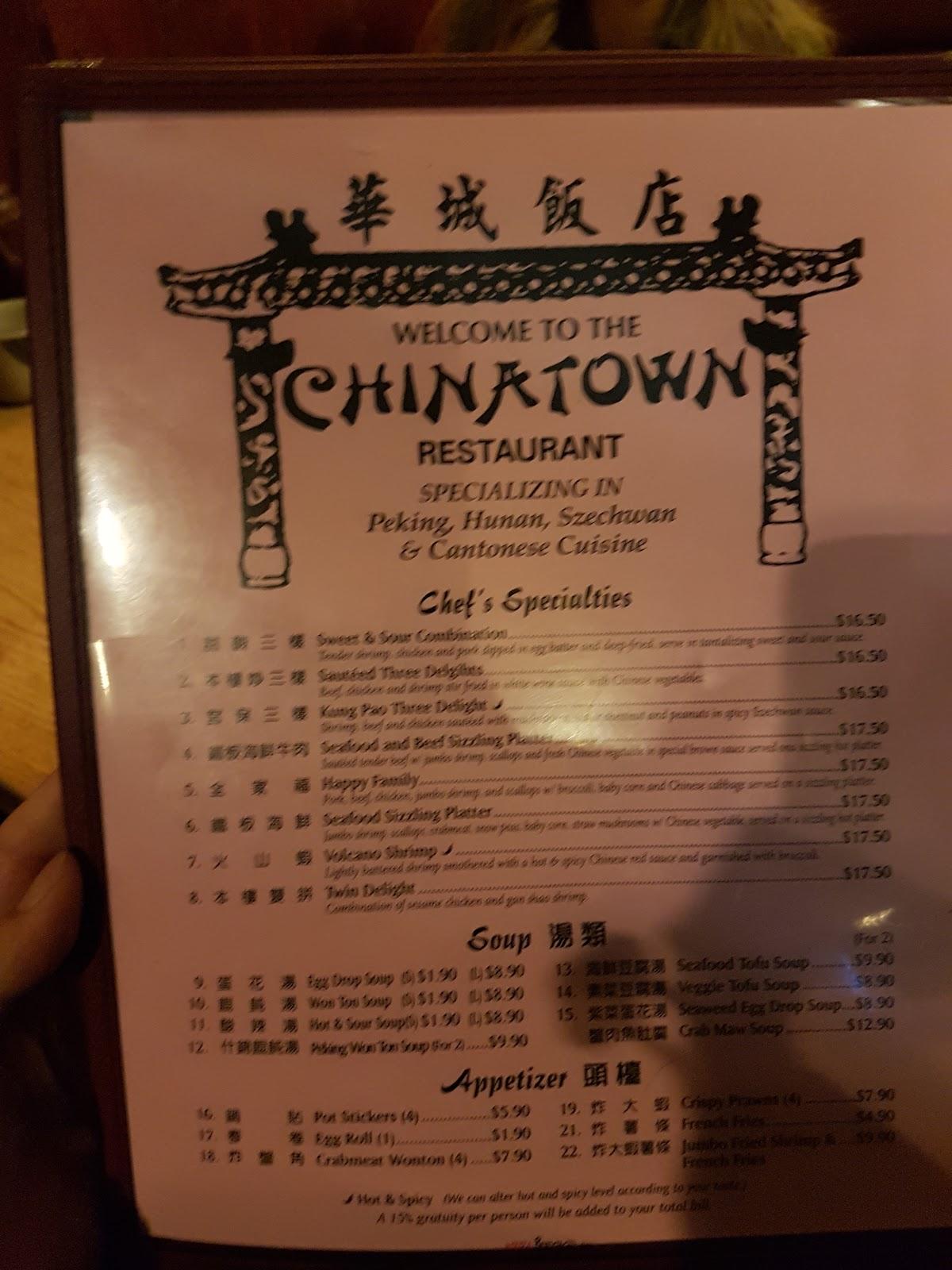 Menu at Chinatown Restaurant, West Yellowstone