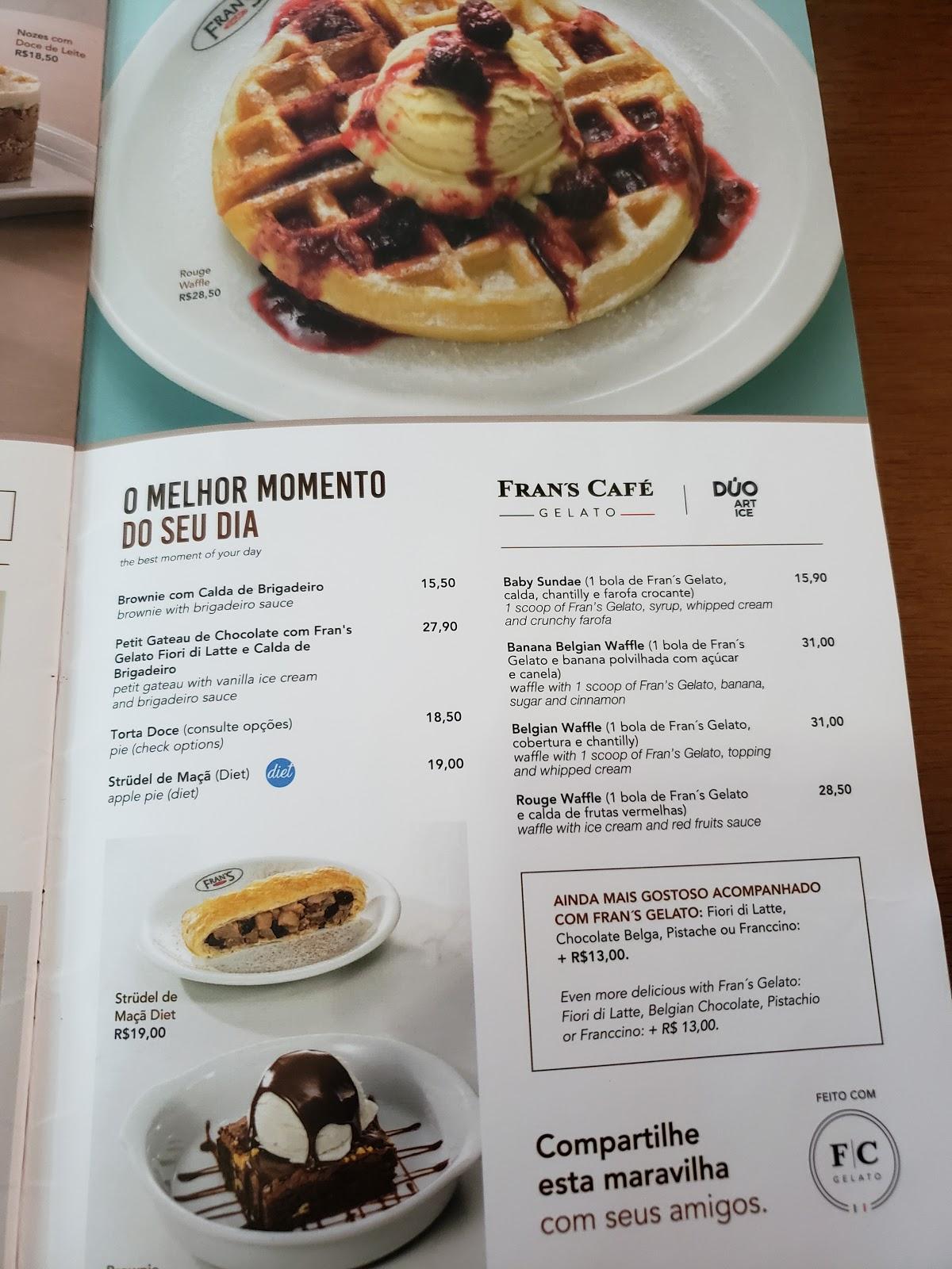 Menu em Fran's Café, Belém