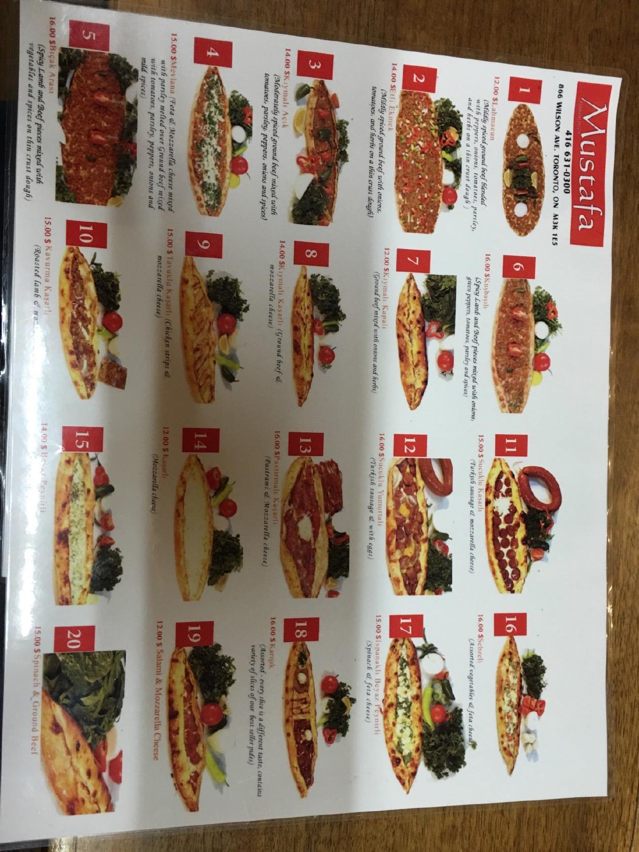 Menu at Mustafa Turkish Kebap - Pide - Doner restaurant, Toronto, 866 ...