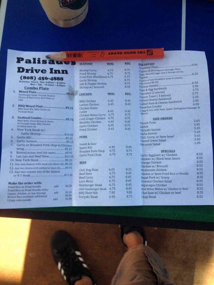 Menu at Palisades Drive Inn BBQ, Pearl City, Auhuhu St