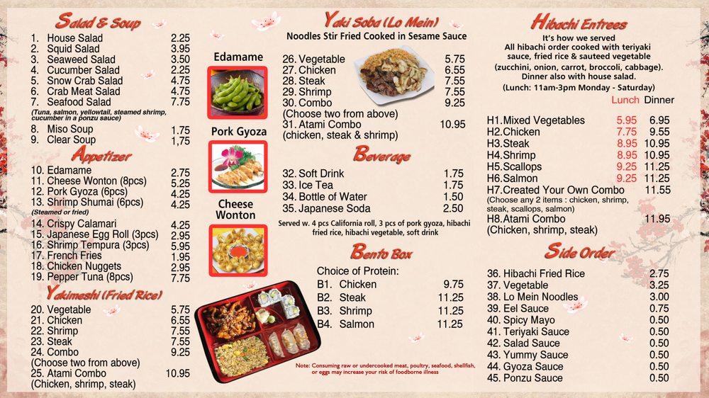 Menu at Ichiro hibachi Express ( Sakura Express) restaurant, Slidell
