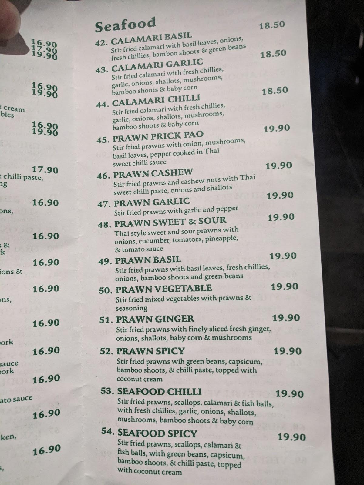 Menu at Sala Thai Restaurant, Tugun, 11/496 Gold Coast Hwy
