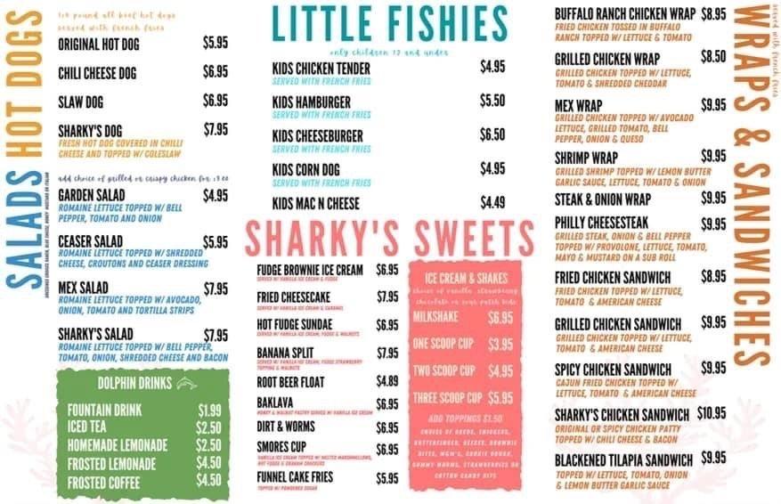 Menu at Sharkys restaurant, Macclenny