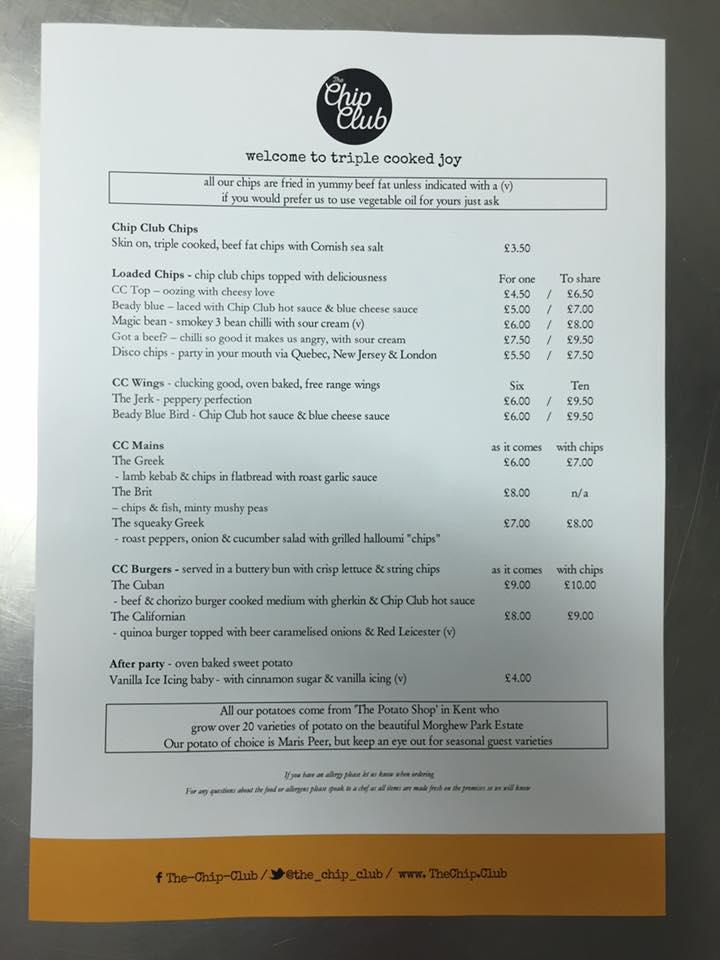 Menu at The Chip Club, Barnet