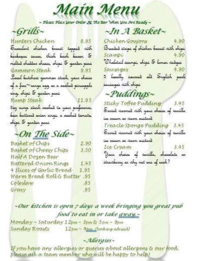 Menu at The Duke of Leeds pub & bar, Leedstown, 2 Hayle Rd