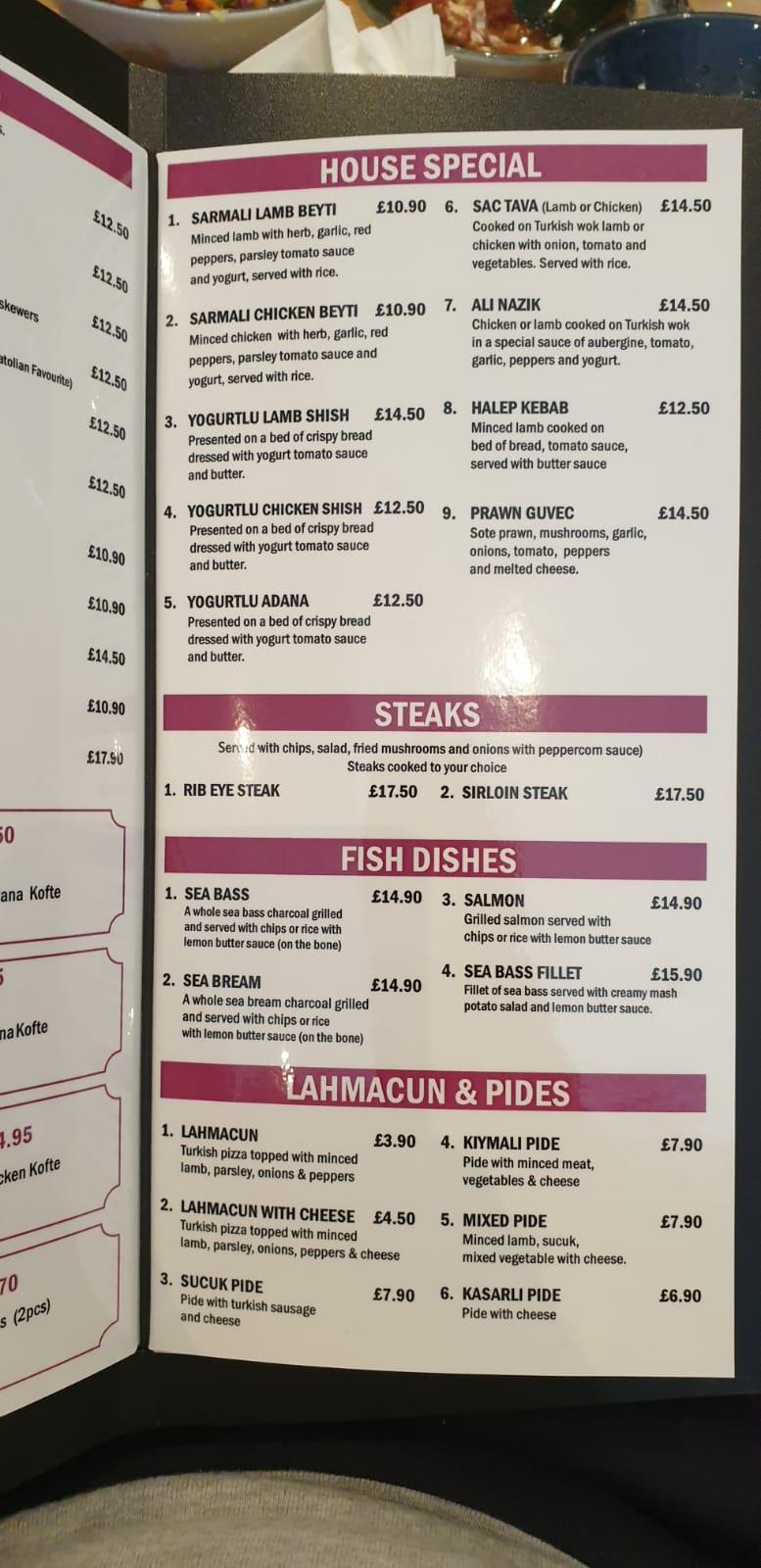 Menu at Anatolia restaurant, Coventry, 52B Earlsdon St