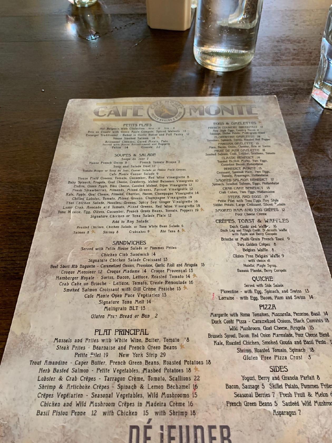 Menu at Cafe Monte French Bakery and Bistro, Charlotte