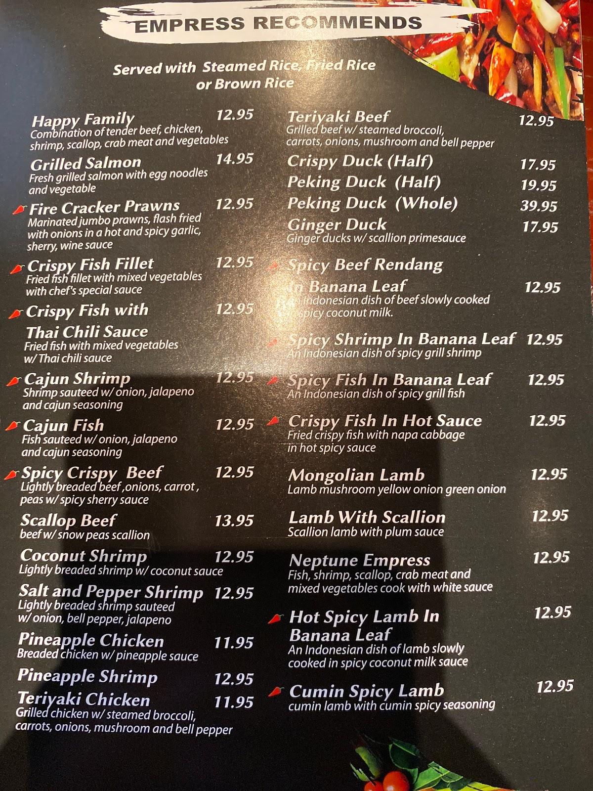 Menu at Empress of China Valley Ranch restaurant, Irving, N MacArthur Blvd