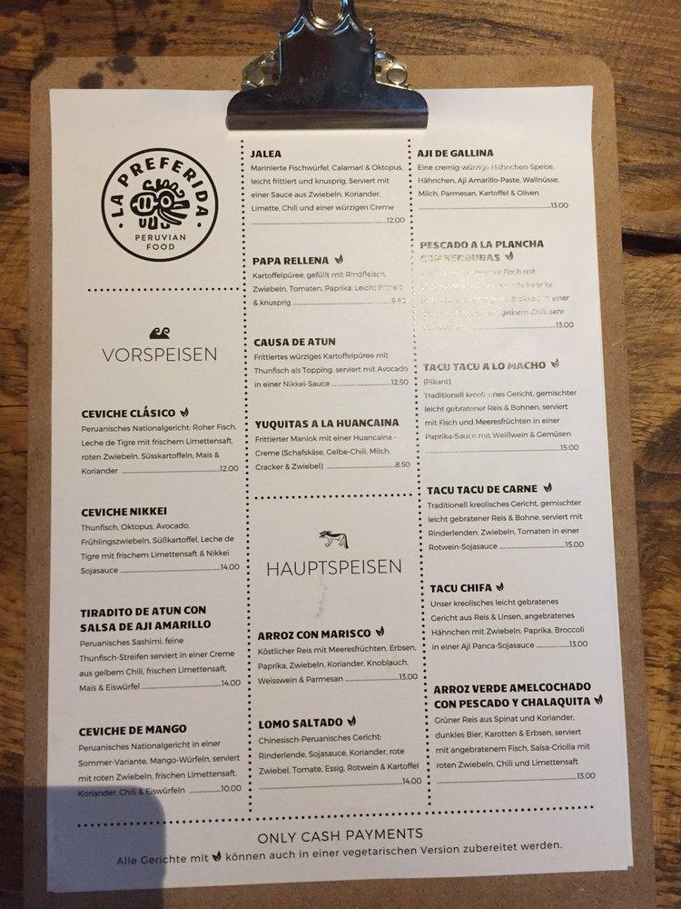 Speisekarte von La Preferida pub & Bar, Frankfurt am Main