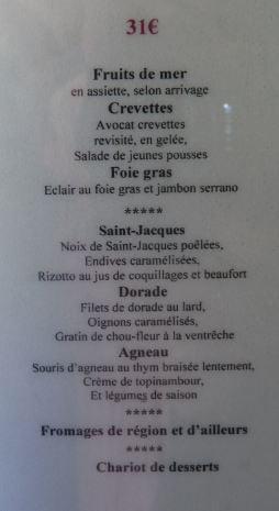 Menu at Le Channel restaurant, Calais, 3 Bd de la Résistance