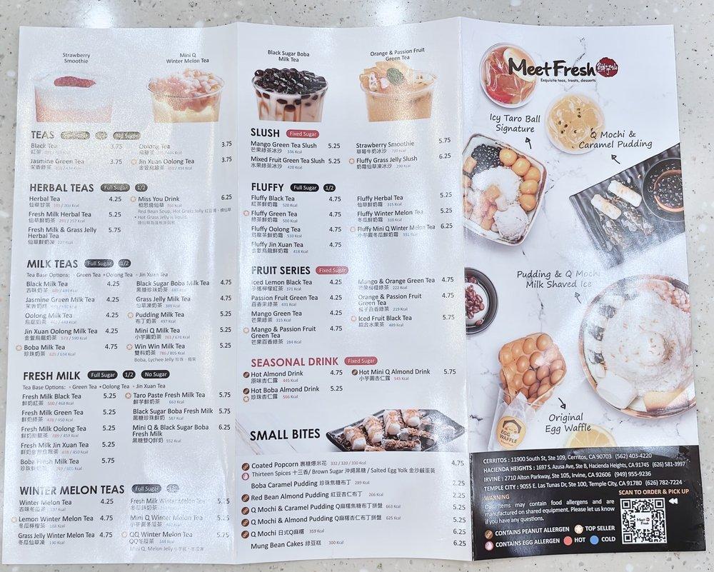 Carta del postres Meet Fresh, Chino Hills