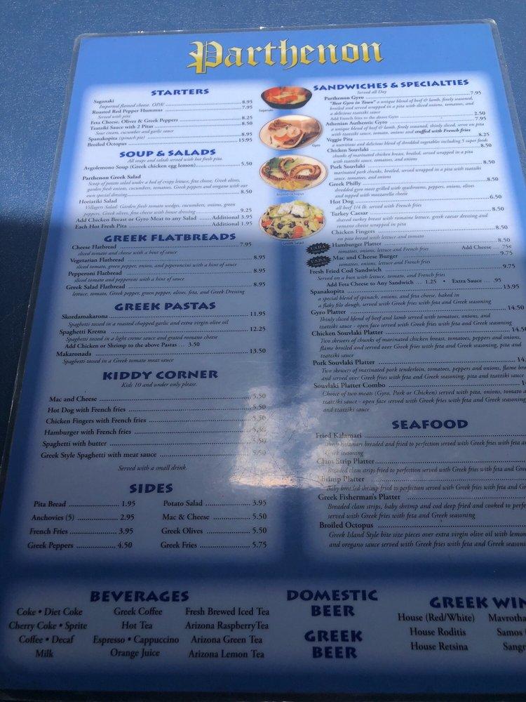 Menu at Parthenon Restaurant, Tarpon Springs