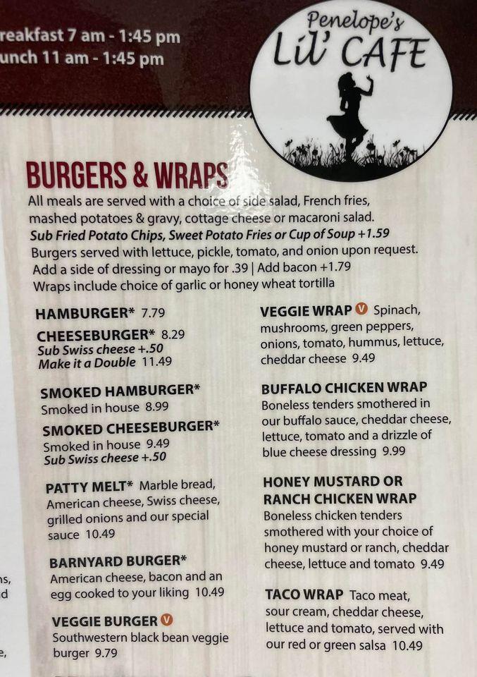 Menu at Penelope's Lil' Cafe, Lincoln